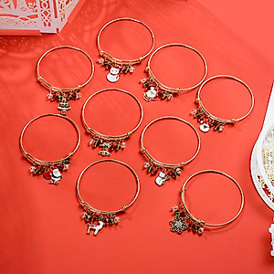 9 Pcs Christmas Expandable Charm Bracelet Thanksgiving Xmas Holiday Bracelets Jewelry Set for Women