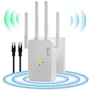 WiFi Extender, 1200Mbps WiFi Extenders Signal Booster for Home, WiFi Repeater Dual Band 2.4&5GHz, WiFi Booster and Signal Amplifier, with 4 * 3dBi Antennas/WAN/LAN Ethernet Port, Internet Booster