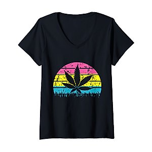 Womens Weed LGBT-Q Pan-sexual Pride Marijuana 420 Pot-Head Stoner V-Neck T-Shirt