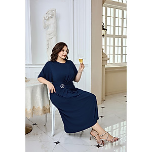 Hanna Nikole Wedding Guest Dress with Sleeves Fall Maxi Dress Summer Navy Blue Dress 18W