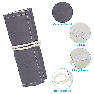 PATIKIL Handmade 12 Slots Roll Up Pencil Case, Canvas Pencil Wrap Pouch Pen Holder Organizer for Artist Drawing Coloring Sketching, Gray