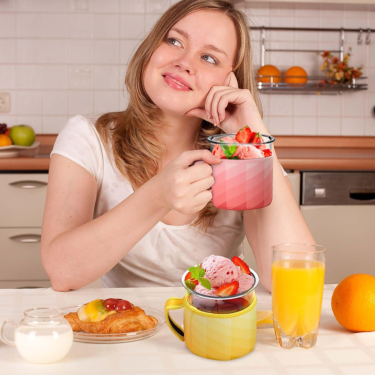 OVRRCSME Deluxe Ice Cream Pints Neoprene Sleeves 4 Pack，Compatible with Ninja Creami NC501 NC500 Series 24oz Ice Cream Maker Containers (24oz 4 Cups+4 Sleeve)