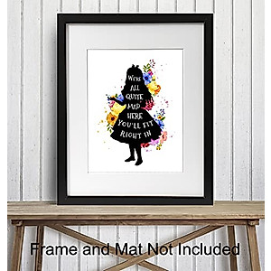 Alice Wonderland Decor - decoration Wall Art Poster - Inspirational Positive Quotes for Women, Girls Room - Walt World - Shabby Chic Gift - Bedroom, Living room, Home Office