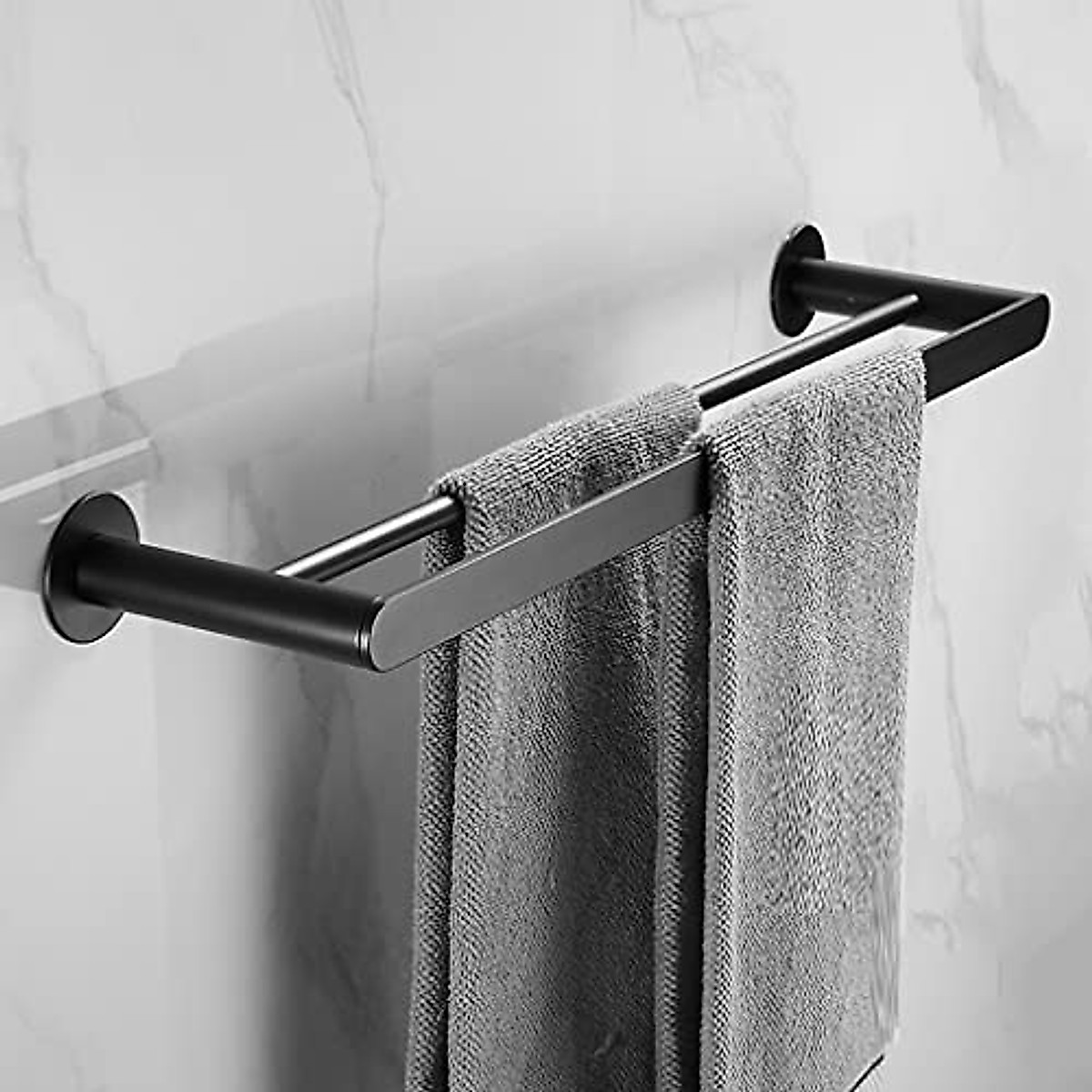 Bath Towel Bar Black 304 Stainless Steel Towel Rack, Towel Bar, Double-bar Toilet Bathroom Nordic Light Luxury Towel Rail Towel Holder (Color : Black 33cm)