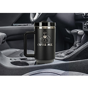 100 North Cutie Pie Cherry Slice Cartoon 40 oz. Stainless Steel, Large Water Bottle Coffee Mug, Spill & Leak Resistant, Thermal Travel Tumbler with Handle, Lid & Straw, Black