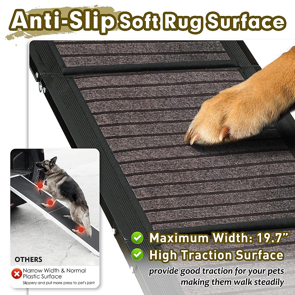 Extra Long 67" Wide 19.7" Dog Car Ramp, Outdoor Dog Ramp with Anti-Slip Surface for Dogs to Get Into Car,SUV,Truck & Porch Steps, Folding Pet Stairs Ramp for Medium & Large Dog Up to 250LBS (Grey)