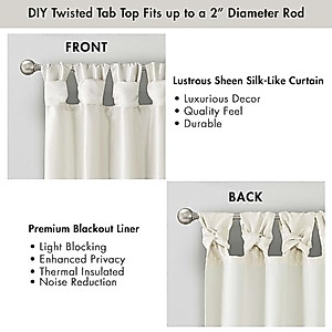 Madison Park Emilia Faux Silk Single Curtain with Privacy Lining, DIY Twist Tab Top, Window Drape for Living Room, Bedroom and Dorm, 95"L x 50"W, White