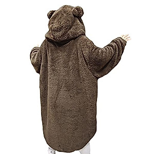 Furry fluffy women Blanket Hoodie Rabbit or Bear Fashion Animal Wearable Blankets Hoodies Sweater Blanket Sweatshirt Soft Cozy Oversized Warm Fleece sherpa Blanket Jacket (coffee bear)