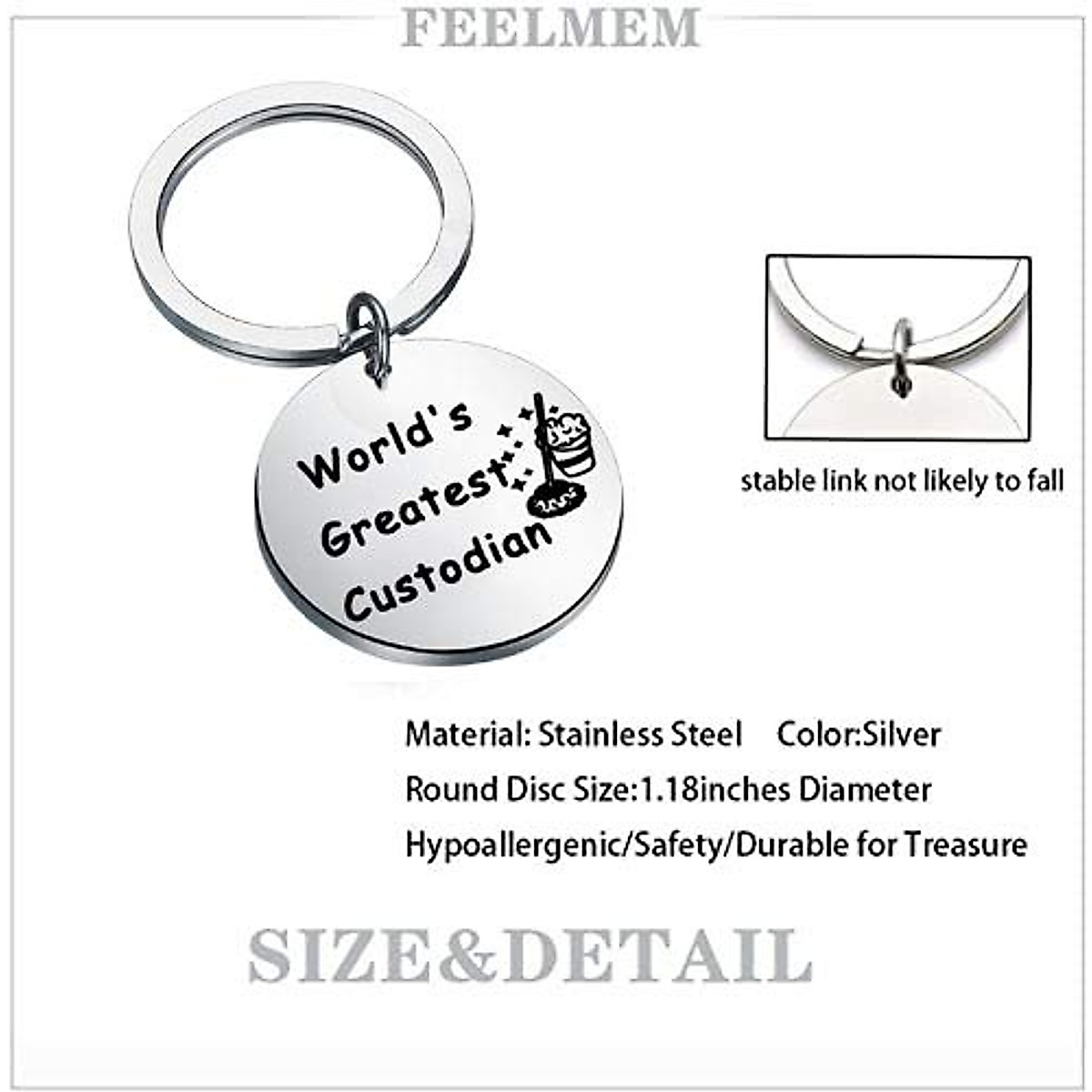 FEELMEM Custodian Jewelry Janitor Appreciation Gift World’s Greatest Custodian Keychain School Custodian Thank You Keyring Gift Custodian Retirement Gift (Custodian)