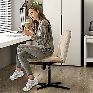 gopop Swivel armless Chair No Wheels,Office Desk Chair with Fabric Padded,Height Adjustable Wide Seat Computer for Home Office,Mid Back Accent Chair (Beige)
