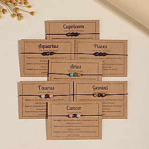 VLINRAS Zodiac Taurus Bracelets Taurus Gifts for Women Men, 6mm Natural Stone Horoscope Bracelets Healing Crystals Zodiac Sign Gifts