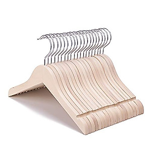 Nature Smile 20 Pack Unfinished/Natural Kids Baby Children Toddler Wooden Shirt Dress Coat Hangers with No Painting - 360°Stronger Anti-Rust Chrome Swivel Hook - Extra Smoothly Cut Notches