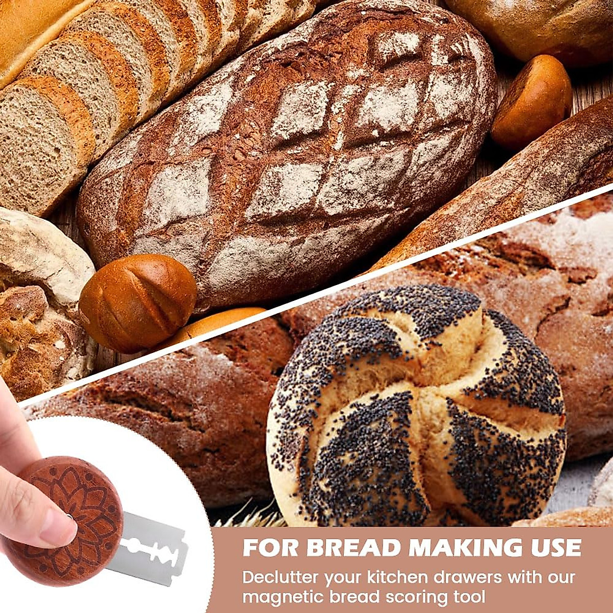 homfanseec Bread Lame Dough Scoring Tool, Bread Lame Cutter for Homemade Sourdough Bread Bakers, Sourdough Bread Scorer Slashing Tool Cutting Bread Scoring Knife Razor Cutter Wooden Bakers Lame