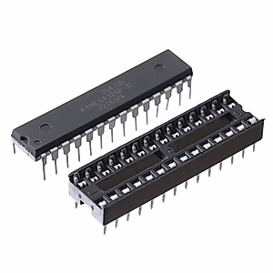 Bridgold 1pcs ATMEGA328P-PU(Includes 28P IC Base) 8-bit Microcontroller,4/8/16/32K Bytes in-System Programmable Flash,DIP-28.
