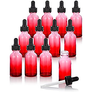 JUVITUS 1 oz / 30 ml Red Faded Glass Boston Round Bottle with Black Dropper (12 pack)