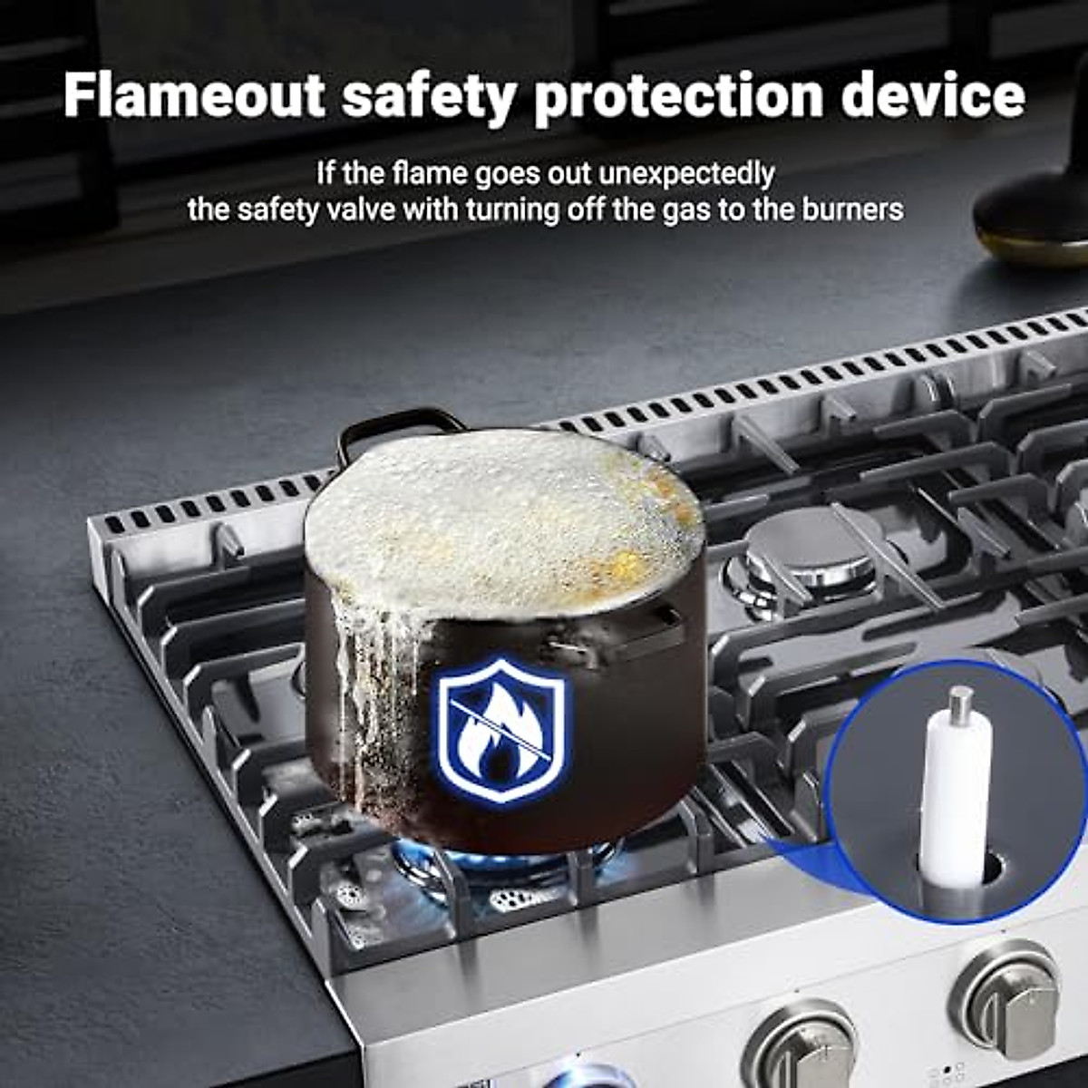 AAOBOSI Gas Cooktop 36 inch Gas Stove Built-in Gas Range Commercial Gas Stove Top, Propane Cooktop NG/LPG Switch, 6 Cast Iron Stove Top Covers for Gas Burners with 6 Burners for Cooking, Gas Grilling