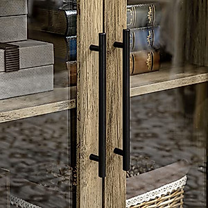 HOMCOM Farmhouse Sideboard, Buffet Cabinet, Coffee Bar Cabinet with 4 Glass Doors, Credenza, Distressed Grey