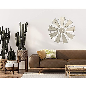 Glitzhome 22" Farmhouse Galvanized Windmill Wall Sculpture Home Decor Rustic Metal Rustic Wall Art Decoration, Silver