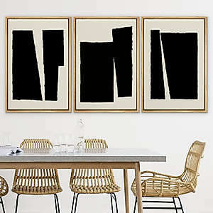 SIGNLEADER Framed Canvas Print Wall Art Set Geometric Black Contemporary Color Block Abstract Shapes Illustrations Modern Art Minimalism Decorative for Living Room, Bedroom, Office - 24"x36"x3 NATURAL