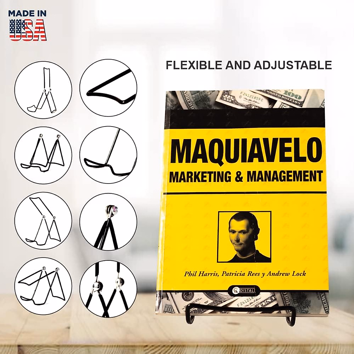 Made in USA 12-Pack Sturdy & Durable Adjustable Metal Easels to Display Books, Frames, Comics, Plates & More - Unique on The Market