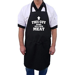 BBQ Apron This Guy Rubs His Own Meat Funny Aprons For Men, Black, Extra Long Ties, One Size Fit All