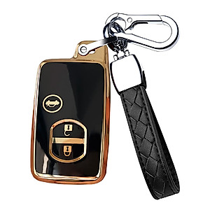 HIBEYO TPU Key Fob Cover for Toyota 86 Crown Mark X Camry Prius Wish Ractis Avensis Aqua IQ Vitz Land Cruiser Prado Subaru Key Case Shell Car Accessories with Key Chain-Black