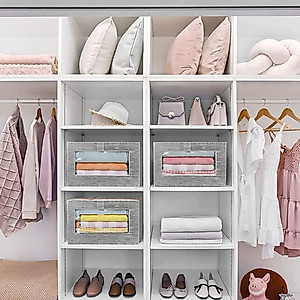 RUIBOLU Foldable Rectangle Storage Baskets for Organizing Closet Decorative Storage Bins Nursery Home Shelves Office Gift Baskets Organizational Baskets for Baby Toy, Gray, Large, 2 Pack