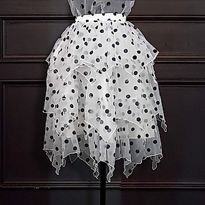 AOMEI Women's Polka Dot 2 Piece Sets Dress Transparent Ruffle Top Blouses Tulle Midi Puffy Skirt