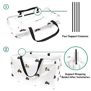 Bicycle Full Print Large Capacity Laundry Organizer Tote Bag - Reusable and Foldable Oxford Cloth Shopping Bags