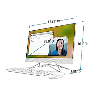 HP 24-inch All-in-One Desktop Computer, AMD Athlon Silver 3050U Processor, 8 GB RAM, 256 GB SSD, Windows 10 Home (24-dd0010, White) (Renewed)