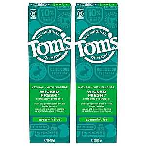 Tom's of Maine Natural Wicked Fresh! Fluoride Toothpaste, Spearmint, 4.7 oz. 2-Pack