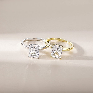 EAMTI 3CT 925 Sterling Silver Engagement Rings Radiant Cut Solitaire Cubic Zirconia CZ Wedding Promise Rings for Her Wedding Bands for Women Size 6