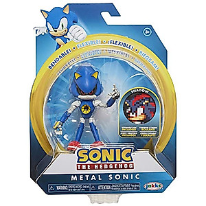 Sonic The Hedgehog Collectible Metal Sonic 4" Bendable Flexible Action Figure with Bendable Limbs & Spinable Friend Disk Accessory Perfect for Kids & Collectors Alike for Ages 3+