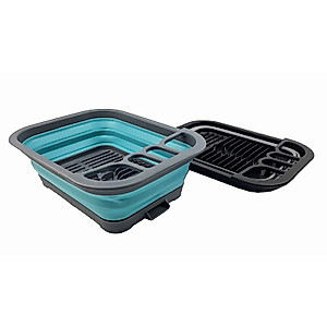 SAMMART 7.3L (1.9 Gallon) Collapsible Dish Drainer with Drainer Board - Foldable Drying Rack Set - Portable Dinnerware Organizer - Space Saving (Alloy Grey + Crystal Blue (Set of 2))