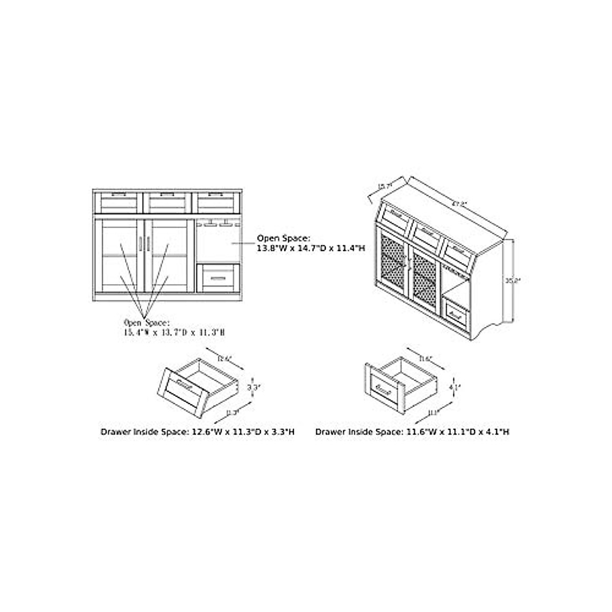 Furniture of America Tanaka Transitional 3 Top Drawers Buffet Server, Sideboard with Hanging Stemware and Cabinet for Dining Room, Kitchen, 47.2-inch, Chestnut Brown