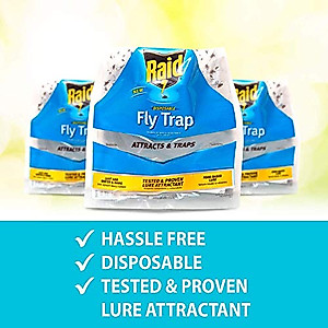 Raid Fly Trap (6-Pack), Outdoor Fly Trap, Disposable Fly Trap Bag, House Fly Trap with Food-Based Attractant