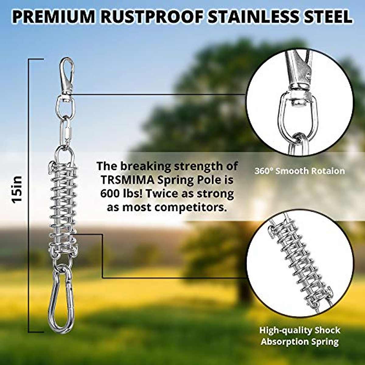 Spring Pole Dog Rope Toys: Dog Rope Pull & Tug of War Toy with a Big Spring Pole Kit & 2 Strong Dog Rope Toys & 16ft Rope - Muscle Builder Interactive Dog Toy for Pitbull Medium to Large Dog