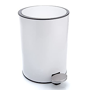 Bamodi Mini Step Trash Can with Lid - 0.8 Gallon Stainless Steel Garbage Can - Soft-Closing System and Removable Inner Bucket Trash Bin - Ideal for Bathroom, Bedroom and Kitchen - White