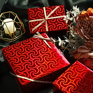 MAYPLUSS Holographic Wrapping Paper - Mini Roll - 17 Inch X 32.8 Feet- Metallic Red Foil Design Red Christmas Wrapping Papr(47.3 sq.ft.ttl)