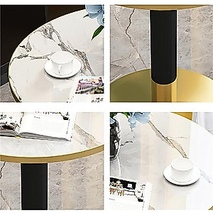 Dining Table, Coffee Table, 60cm Marble Effect Top Sofa Tables w/Sturdy Metal Frame, Modern Round Side Table for Kitchen, Dining Room, Cafe(Size:60 * 60 * 72CM,Color:C)