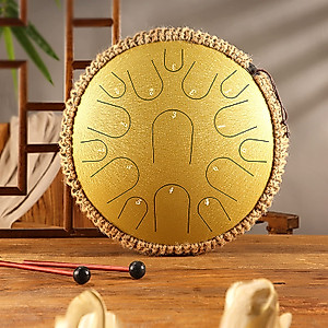 Steel Drum 15 Notes Steel Tongue Drum 13 Inch Tank Drum Zen Drum With Mallets Travel Bag For Beginner Music Lovers Gift (Obsidian)