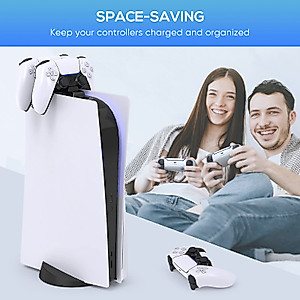 Controller Charging Station for PS5 Charger Dock for Dualsense Installed on Console Top with 2.5H Dual Fast Charging and Safe Charging Circuit Compatible with PlayStation 5 Digital Edition/Ultra HD