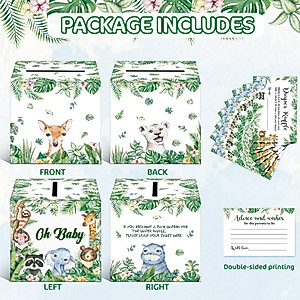 51 Pcs Woodland Baby Shower Card Box and Advice Cards, Diaper Raffle Game Box Tickets Jungle Theme Card Box Forest Raffle Box Baby Shower Decorations for Birthday, Gender Reveal Party Supplies