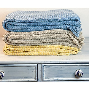 Chardin home Stonewash Beige Waffle Weave Throw, 50x60 Inch 100% Cotton- Large, Wearable, Breathable, Skin-Friendly & Cozy Everyday use Blanket for Couch, Bed, Sofa - Soft & Lightweight Picnic Throw