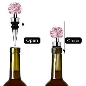 Soleebee Bling Decorative Wine Stoppers,Wine Bottle Stopper with Crystal Rhinestone, Beverage Bottle Stoppers for Gifts, Bar, Holiday Party, Wedding (Pink)
