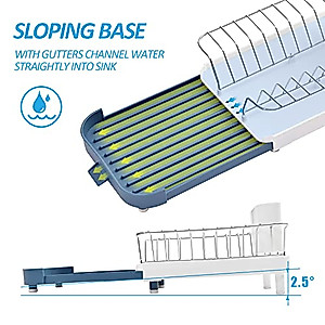 TOOLF Small Expandable Dish Rack, Compact Dish Drying Rack with Stainless Plate Rack, Rustproof Dish Drainer with Removable Utensil Holder in Sink Or On Counter for Kitchen, Small Space, RV
