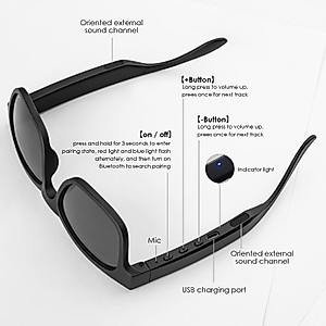 Smart Glasses Wireless Bluetooth Sunglasses Open Ear Music&Hands-Free Calling,for Men&Women,Polarized Lenses,IPX4 Waterproof,Connect Mobile Phones and Tablets (A12Pro-black)