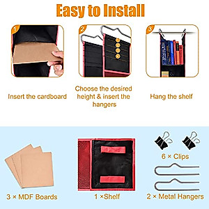 Libeder 3 Shelf Hanging Locker Organizer for School, Work, Gym, Closet, Adjustable Hanging Locker Accessories Shelves for Girls Boys, Hangs from Shelf, Hooks or Rod to Create Storage Space(Black-Red)