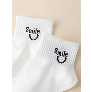 SHENHE Women's 10 Pairs Graphic Ribbed Knit Athletic Running Ankle Socks Sets White One Size