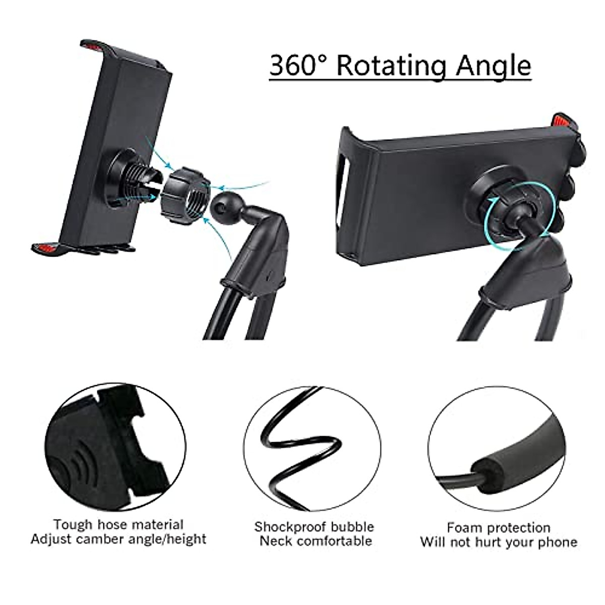 Hanging on Neck Cell Phone Holder, Xafissy Black 23.6" / 60 cm Lazy Cell Phone Holder Hanging Neck Stand Neck Waist Hanging Desktop Bedside Phone Tablet Universal Smart Mobile Phone Stand